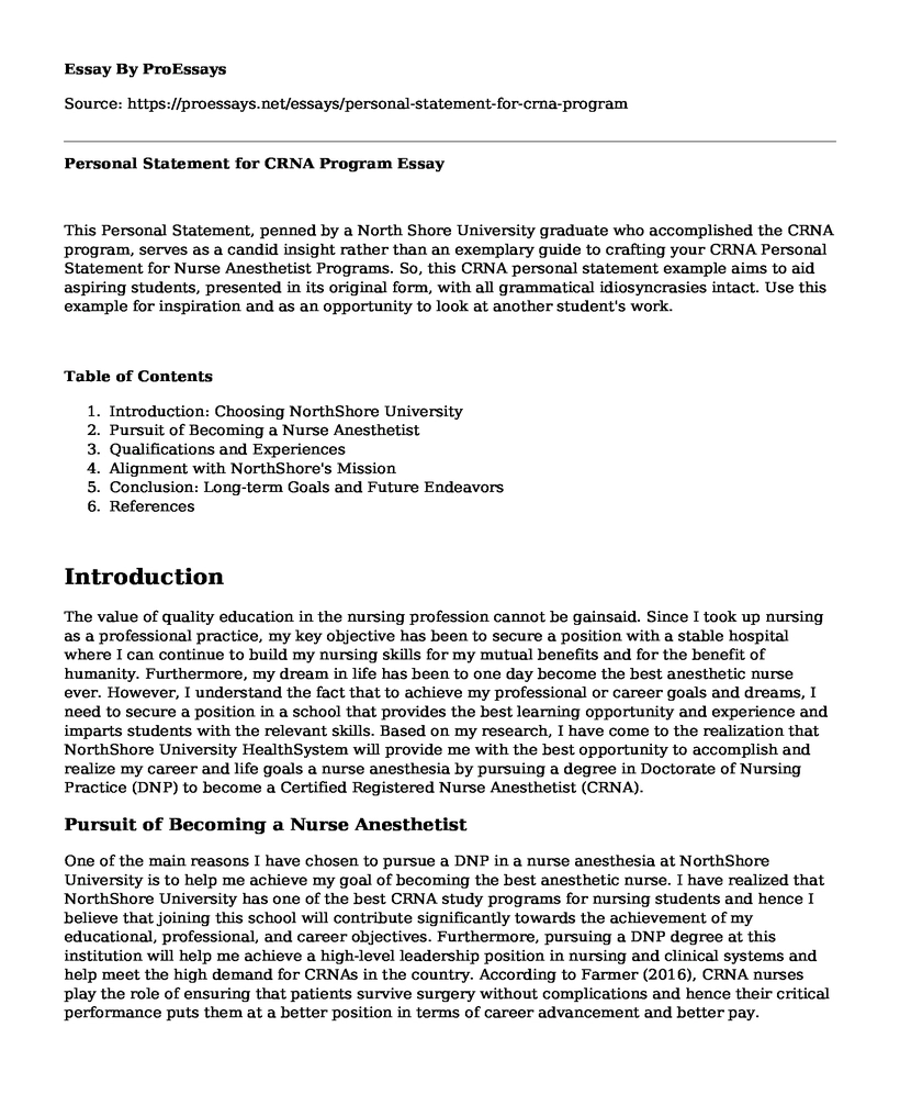 Personal Statement For CRNA Program Free Essay Term Paper Example Personal Statement For CRNA Program Free Essay Term Paper Example