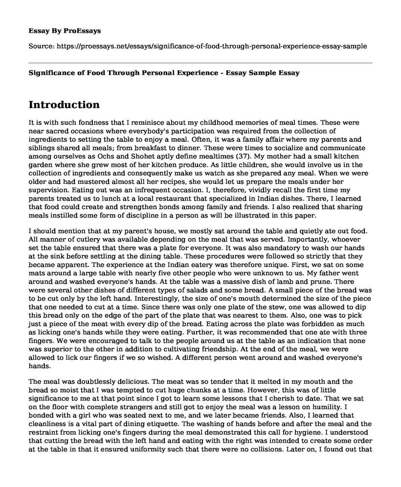 Significance Of Food Through Personal Experience Essay Sample Significance Of Food Through Personal Experience Essay Sample