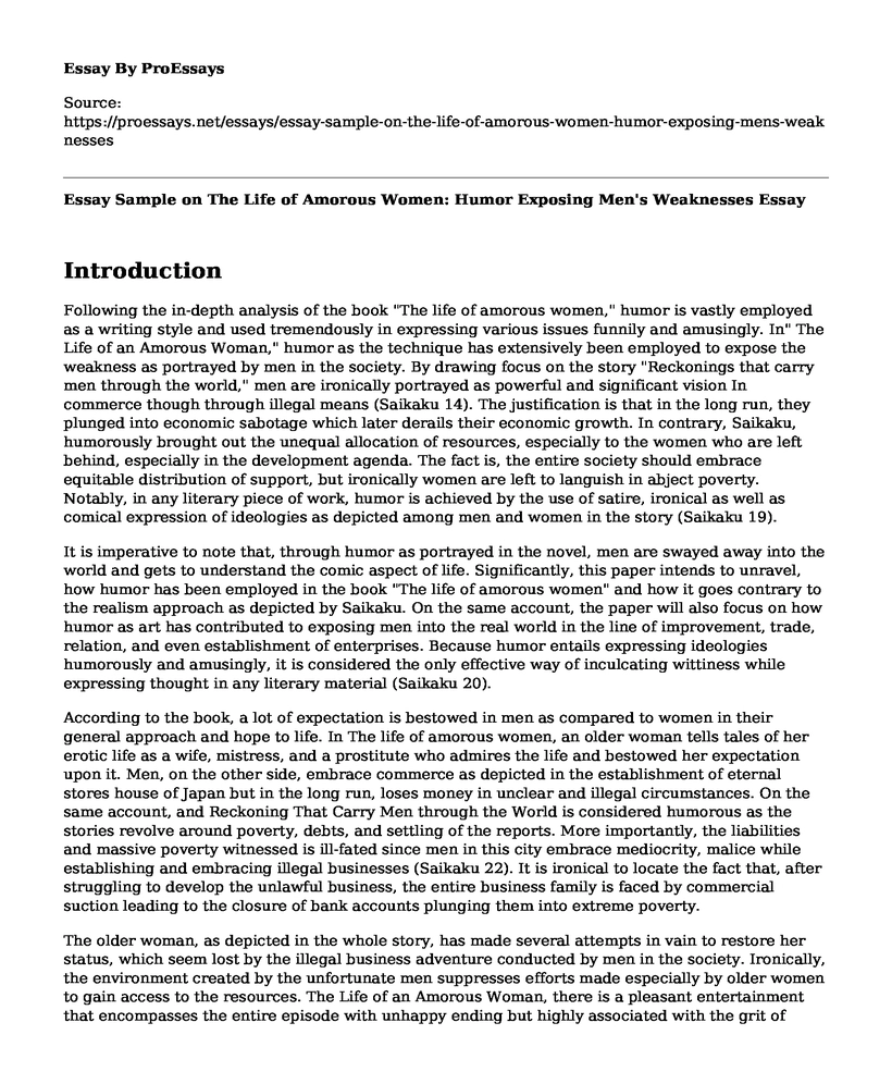 📚 Essay Sample on The Life of Amorous Women: Humor Exposing Men's ...