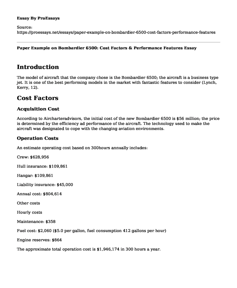 Paper Example On Bombardier 6500 Cost Factors Performance Features Paper Example On Bombardier 6500 Cost Factors Performance Features