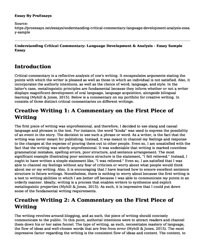 Understanding Critical Commentary Language Development Analysis Understanding Critical Commentary Language Development Analysis
