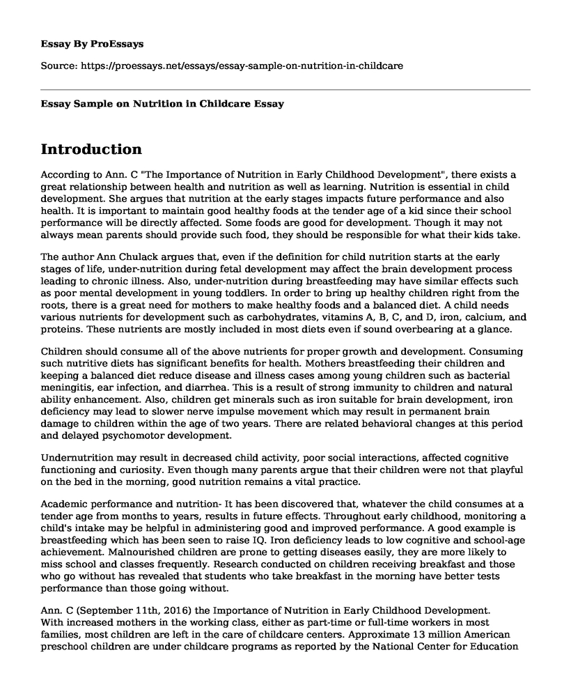 Essay Sample On Nutrition In Childcare Free Essay Term Paper Essay Sample On Nutrition In Childcare Free Essay Term Paper