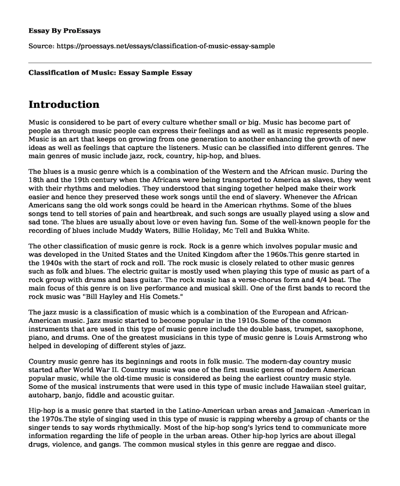  Classification Of Music Essay Sample Free Essay Term Paper
