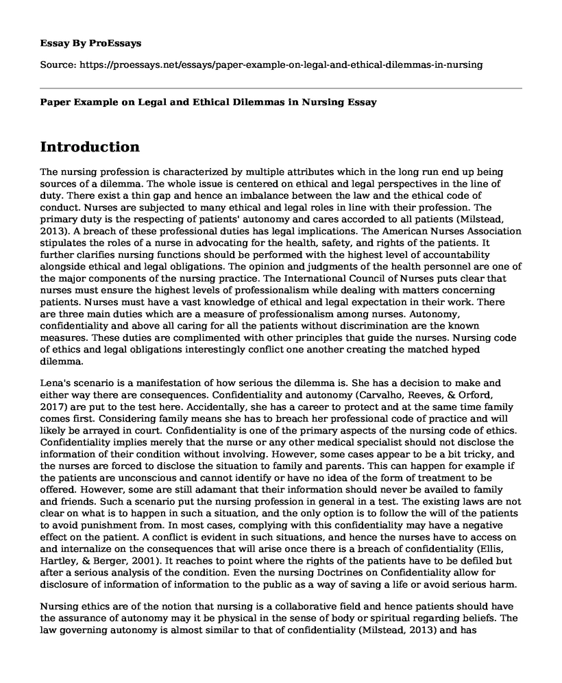 Paper Example On Legal And Ethical Dilemmas In Nursing Free Essay Paper Example On Legal And Ethical Dilemmas In Nursing Free Essay