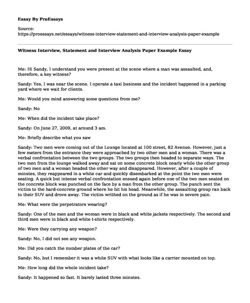 Witness Interview Statement And Interview Analysis Paper Example Witness Interview Statement And Interview Analysis Paper Example