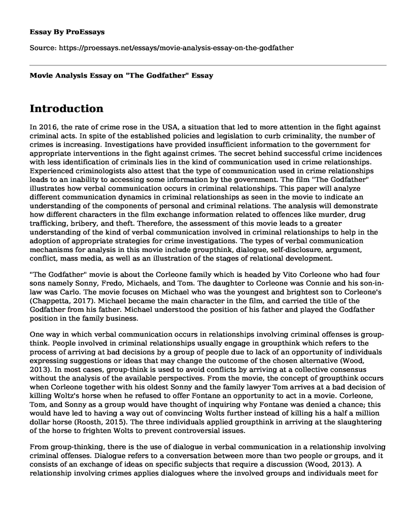  Movie Analysis Essay On The Godfather Free Essay Term Paper