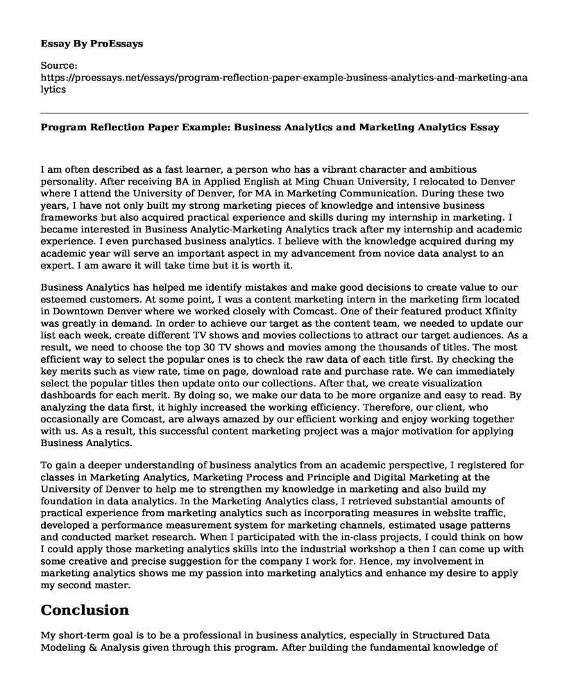 Program Reflection Paper Example Business Analytics And Marketing Program Reflection Paper Example Business Analytics And Marketing