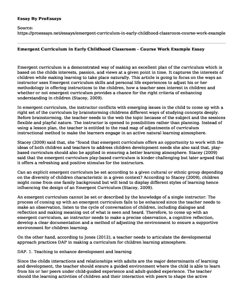 Emergent Curriculum In Early Childhood Classroom Course Work