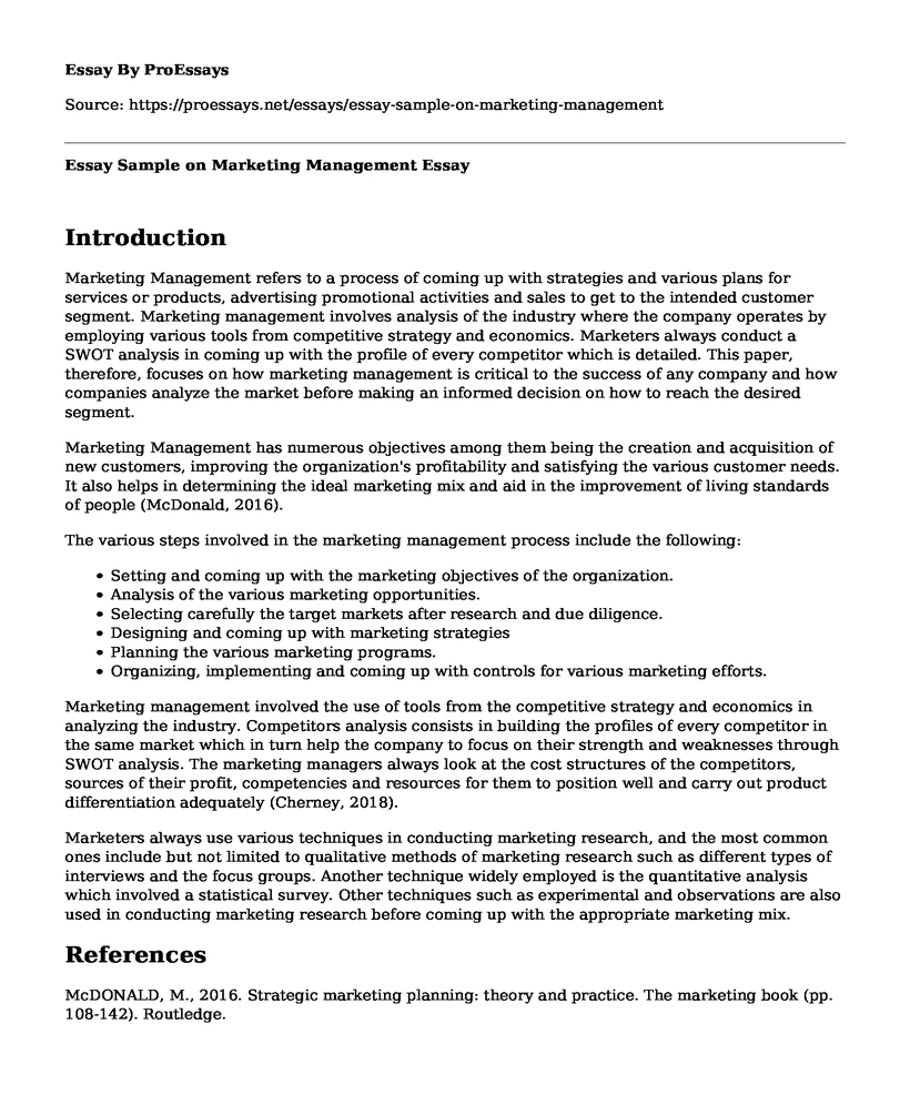  Essay Sample On Marketing Management Free Essay Term Paper Example