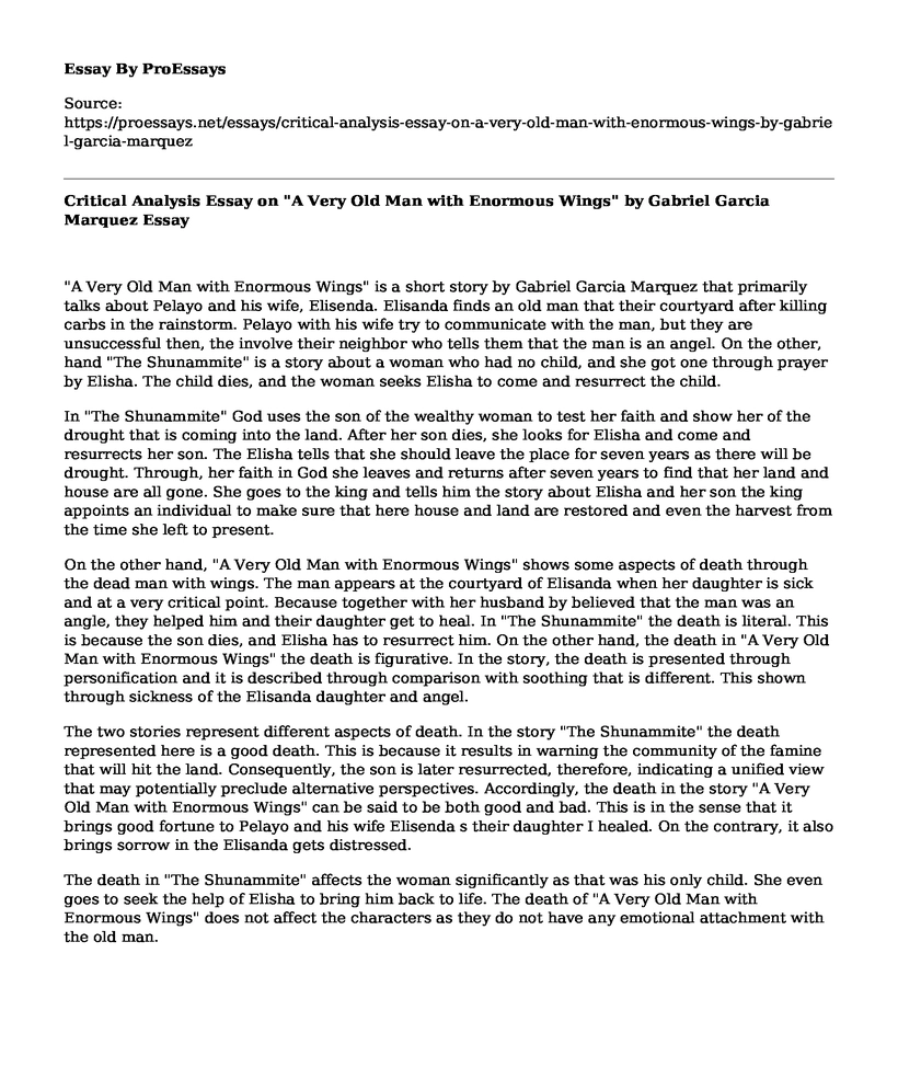 📗 Critical Analysis Essay on "A Very Old Man with Enormous Wings" by ...