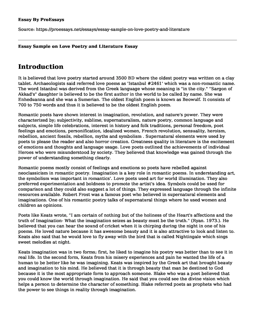  Essay Sample On Love Poetry And Literature Free Essay Term Paper