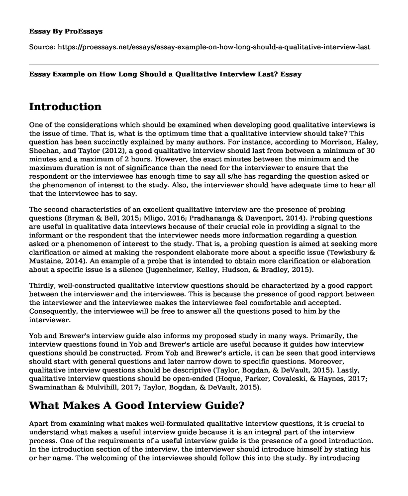  Essay Example On How Long Should A Qualitative Interview Last Free