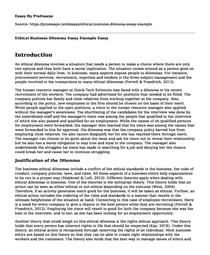 Ethical Business Dilemma Essay Example Free Essay Term Paper Ethical Business Dilemma Essay Example Free Essay Term Paper