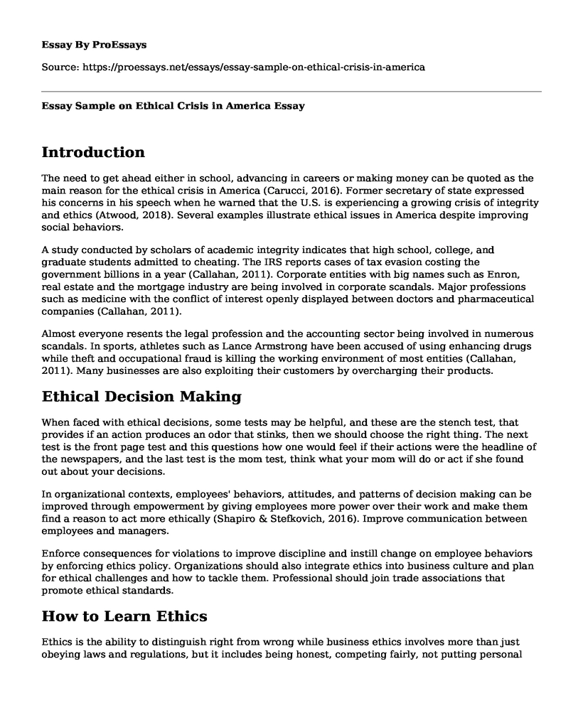  Essay Sample On Ethical Crisis In America Free Essay Term Paper