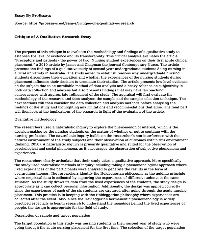 Critique Of A Qualitative Research Free Essay Term Paper Example Critique Of A Qualitative Research Free Essay Term Paper Example