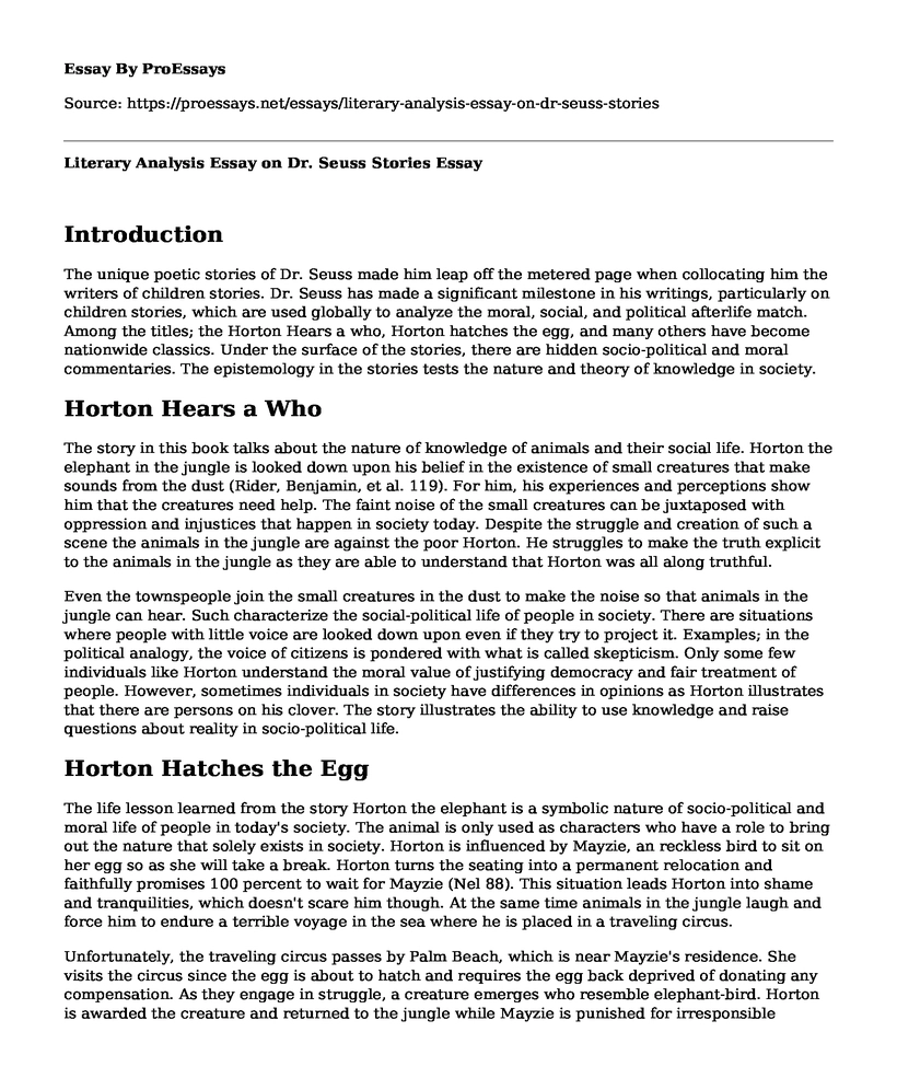  Literary Analysis Essay On Dr Seuss Stories Free Essay Term Paper