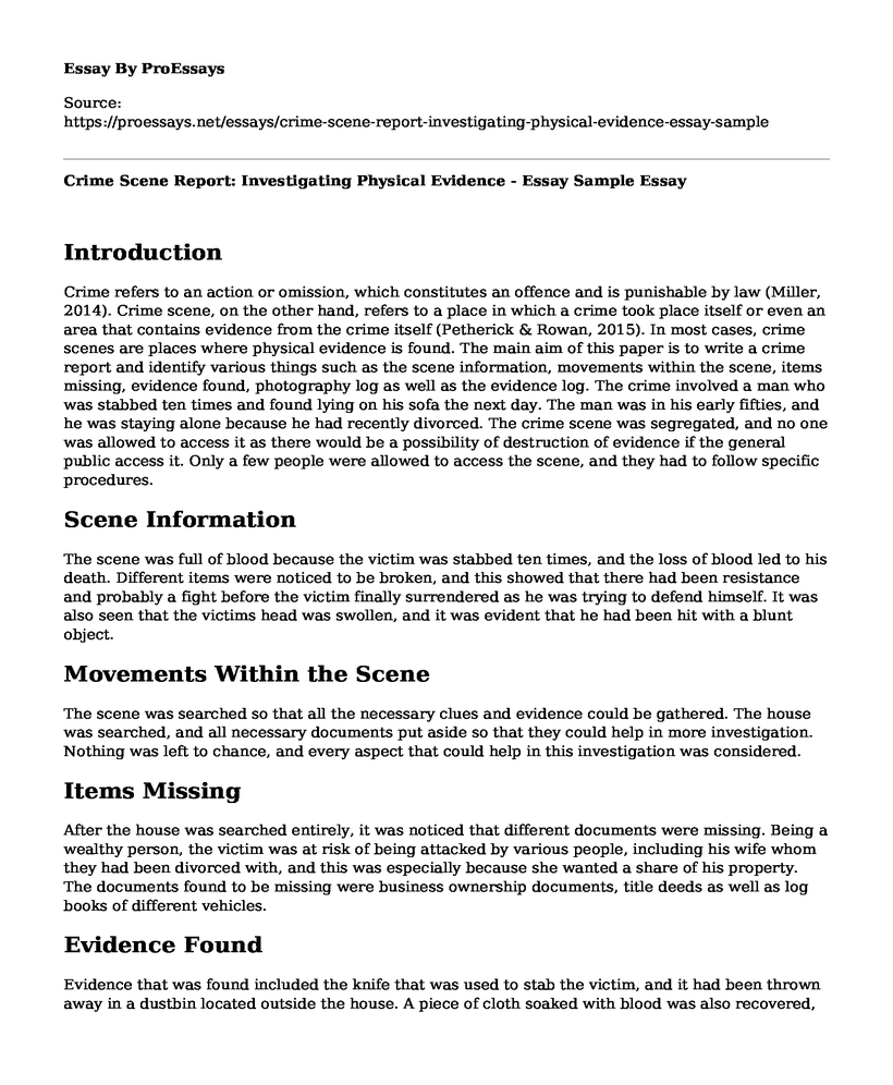  Crime Scene Report Investigating Physical Evidence Essay Sample